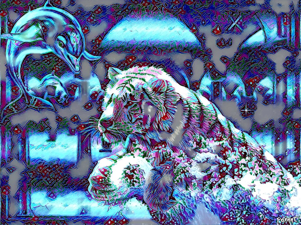 Moonlighting - Swimming 🏊 white tigers 🐯 with a dolphin